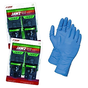 JT Eaton Jawz Mouse Traps Latex Free Glove Bundle for use with Solid or Liquid Baits - J&L Supply