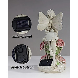 JOEL Solar Garden Statues - Outdoor Garden Decor - Rose Fairy Figurine with 4 Waterproof LED Lights - Angel Art Home Decoration for Yards/Lawn- Unique Housewarming Birthday Gift for Women,Mom,Grandma