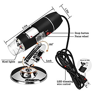 USB Microscope, 40X-1000X Digital Microscope 3 in 1 PCB Microscope Camera Magnification Endoscope Camera Portable Microscope, Metal Stand for Windows 7/8/10, Mac, Android with OTG, Linux