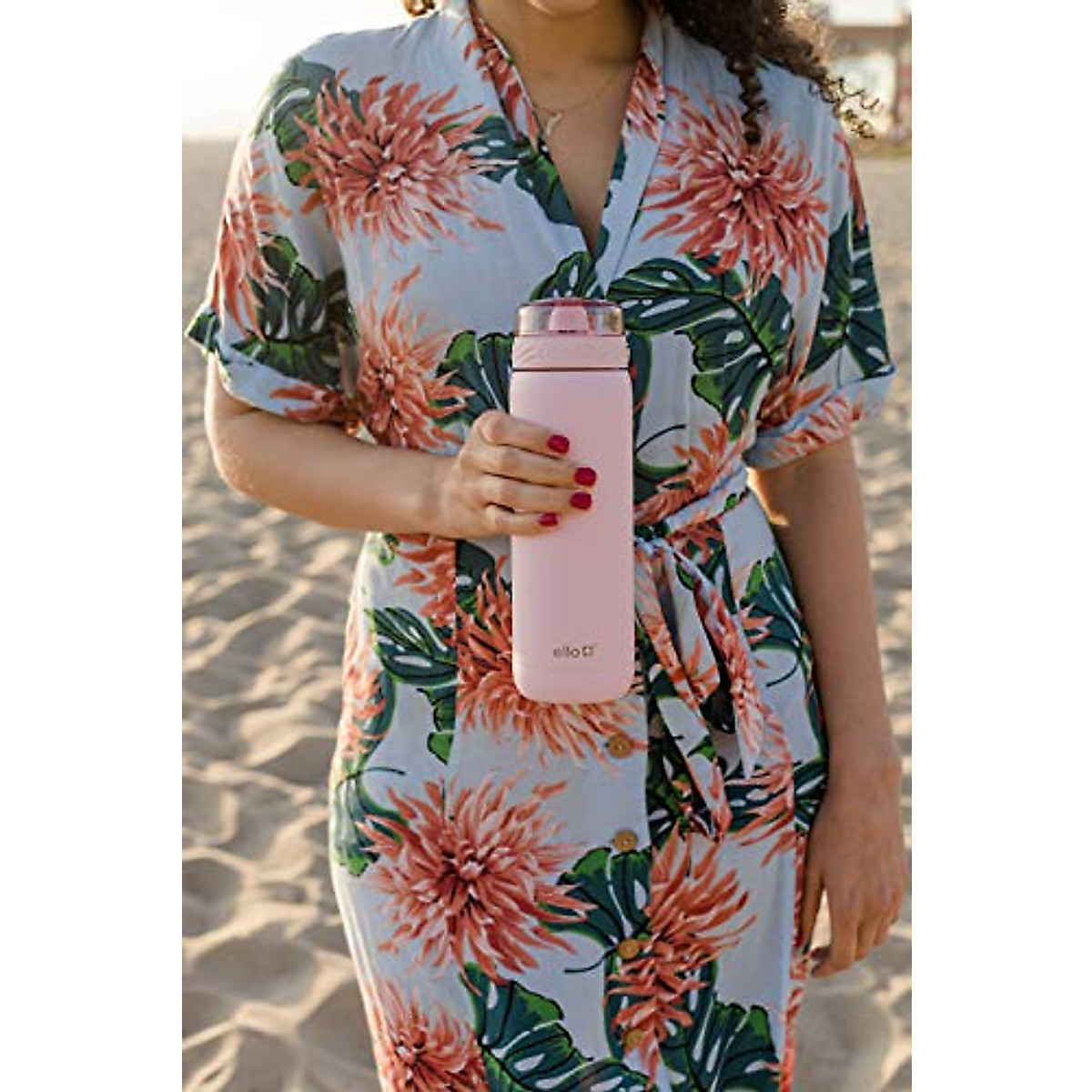 Ello Cooper 22oz Stainless Steel Water Bottle with Straw and Carry Handle, Double Walled and Vacuum Insulated Metal, Leak Proof Locking Lid with Soft Silicone Spout, Reusable, BPA Free, Cashmere Pink