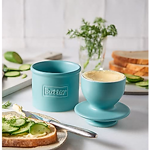 Butter Bell - The Original Butter Bell crock by L Tremain, a Countertop French Ceramic Butter Dish Keeper for Spreadable Butter, Café Matte Collection, Aqua