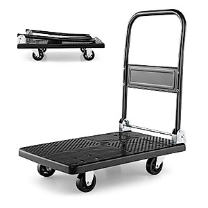 S AFSTAR Folding Platform Truck, Push Cart Dolly with 360° Swivel Wheels & 440lb Weight Capacity, Moving Hand Truck, Foldable Flatbed Cart, Push Cart Dolly for Loading and Easy Storage (28" x 19")
