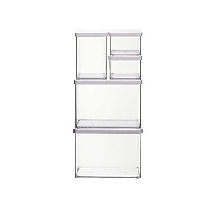 Rotho, Loft, Set of 5 Storage Boxes, Plastic (PP) BPA-Free, Transparent/White, 2 x 2,1l, 1 x 1,0l, 2 x 0,5l (30,0 x 21,0 x 15,0 cm)