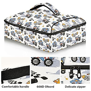 Kcldeci Insulated Thermal Food Carrier Insulated Casserole Carrier for Hot or Cold Food,Monster Truck Race with Shark and Dolphin Insulated Tote Bag for Potluck Cookouts Parties Picnic,Lasagna Lugger