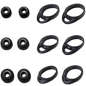 Zotech 6 Pair Silicone Ear Tips & Ear Hooks S/M/L for Samsung Gear IconX (2018 Edition) SM-R140 (Black)