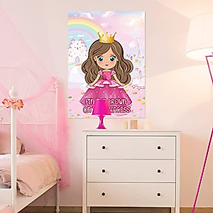 Pin The Crown on The Princess Party Games for Kids Girls Princess Birthday Party Supplies Pin The Tail Game Princess Tea Party Decorations, Large Princess Poster with 24 Crown Stickers