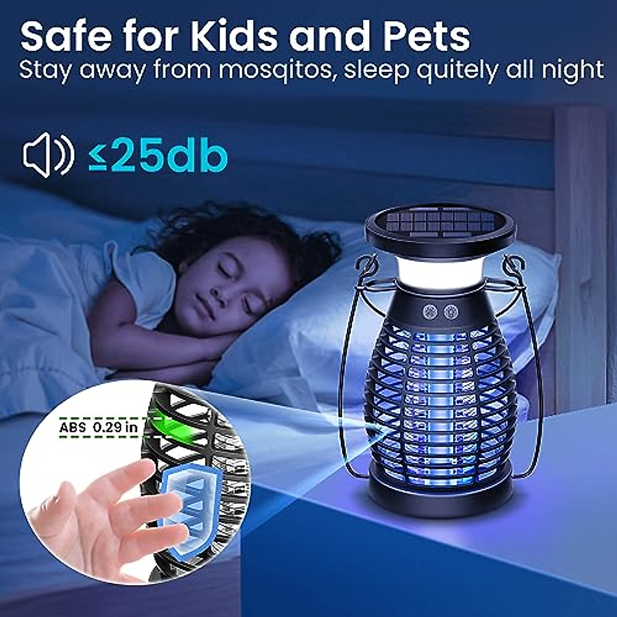 BURLAN Solar Bug Zapper Outdoor & Indoor, Cordless Mosquito Zapper Rechargeable Waterproof Fly Zapper for Camping, Home, Patio, Backyard, Kitchen