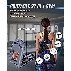 Hikeen Home Workout Equipment to Help Achieve Fitness Goals, 27-in-1 Portable Gym Exercise Equipment with Compact Push-Up Board, Resistance Bands, Ab Roller Wheel, and Pilates Bar, Master Your Workout
