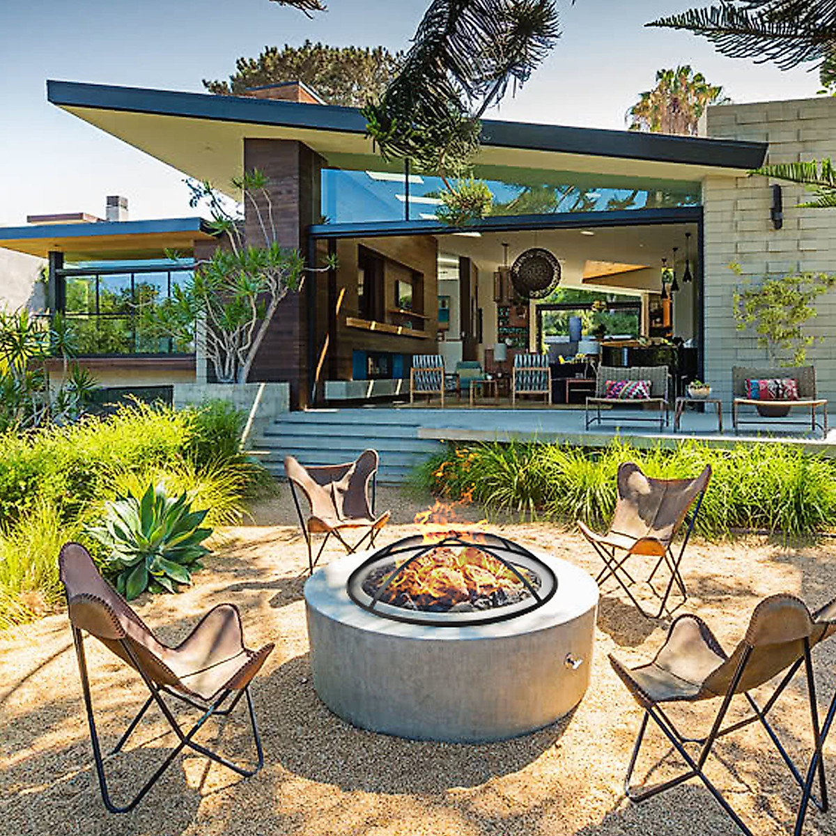 36Inch Round Fire Pit Spark Screen Cover,Outdoor Patio Mesh FirePit Screens,Heavy Duty Steel Domed Fire Pit Ember Guard with Handle