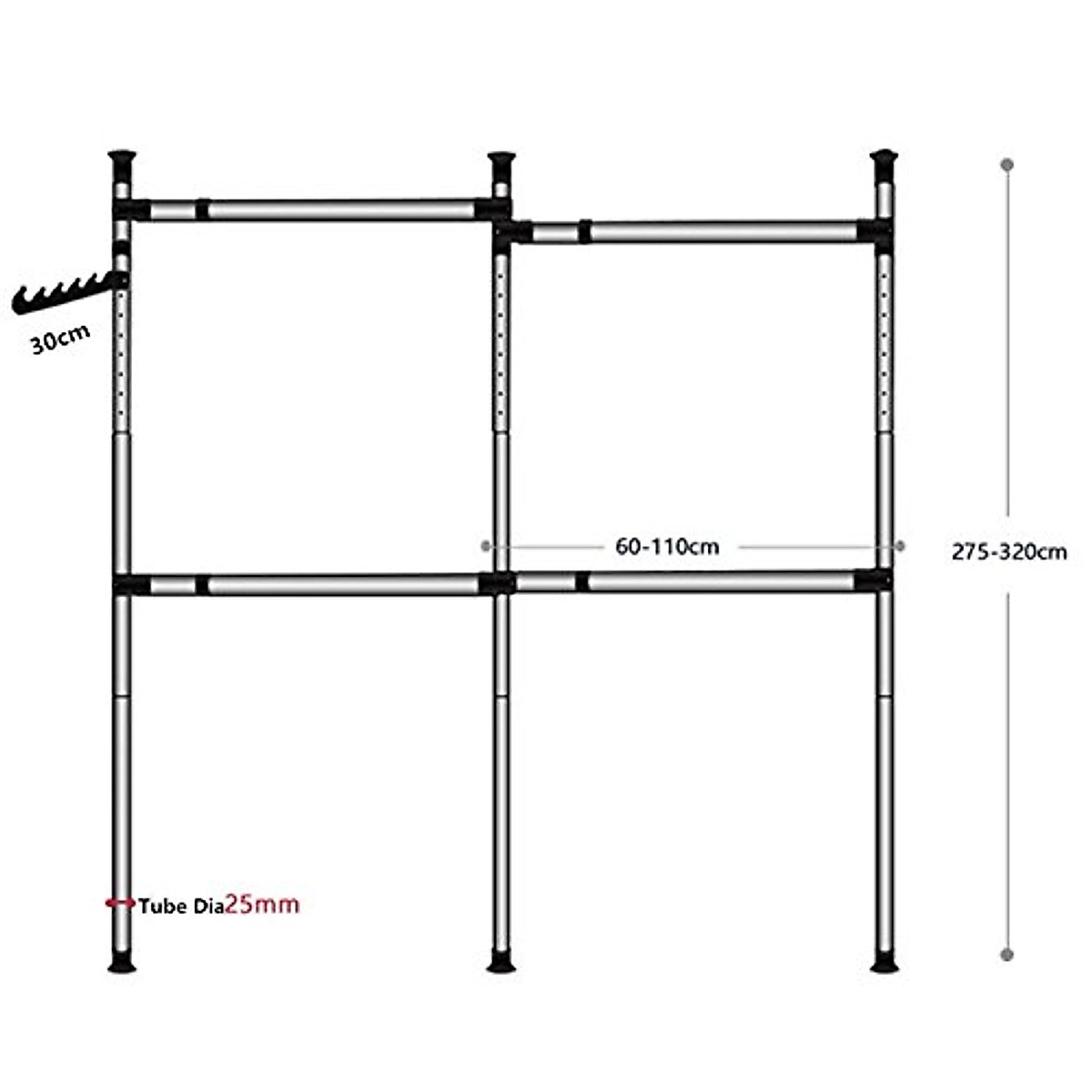 Estink Garment Rack, Portable Indoor Garment Hanger Tools Heavy-Duty Adjustable DIY Coat Hanger Clothes Wardrobe 3 Poles 4 Bars Home Hanging Rack