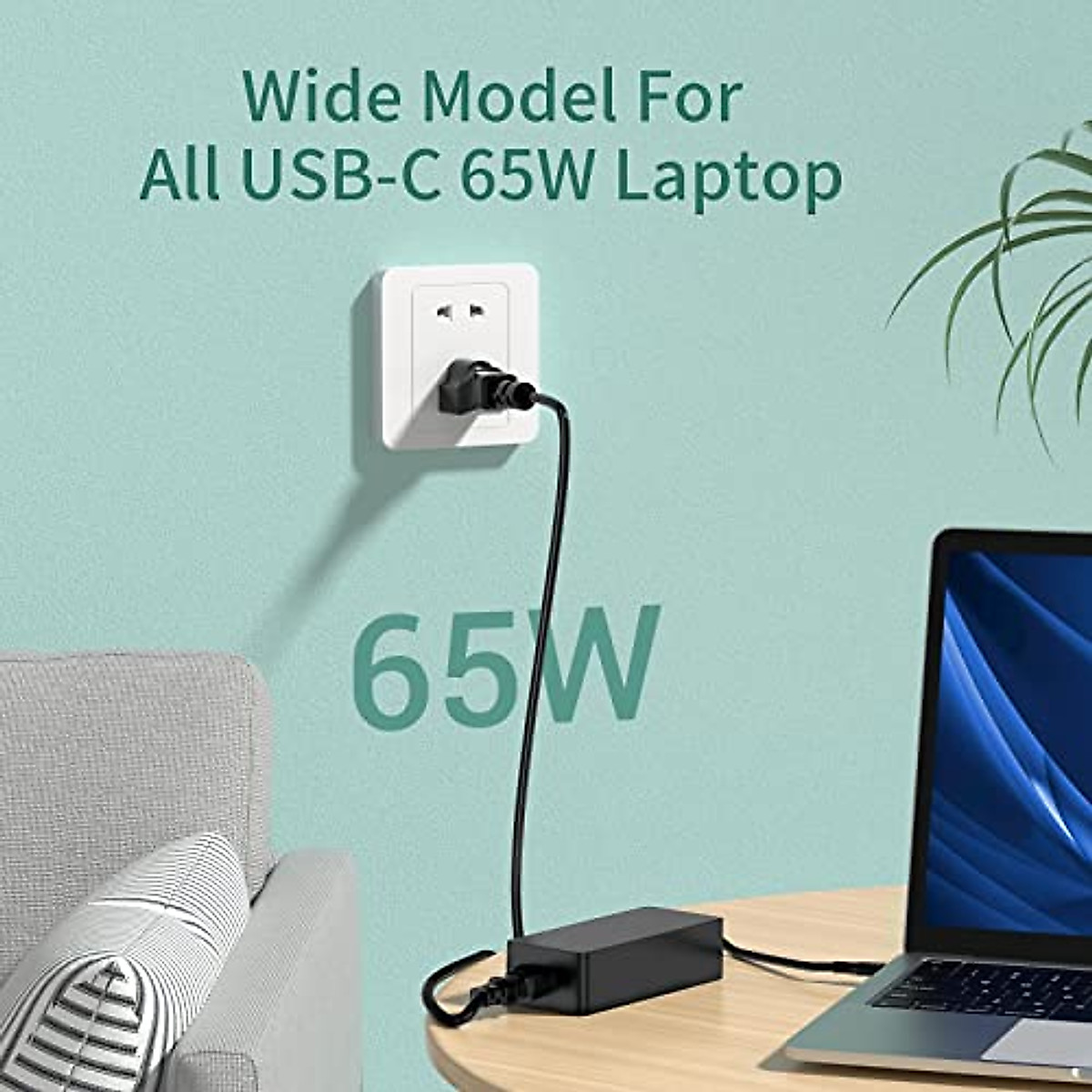 Chromebook Charger - 45W 65W USB C Laptop Charger, Fast Charging for Lenovo HP Dell Samsung Asus Acer Google Chromebook Charger, fit USB Computer Chargers for Laptops, Type c AC Adapter Power Cord