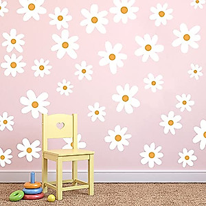 Runtoo White Daisy Flower Wall Art Stickers Boho Floral Wall Decals for Nursery Living Room Girls Bedroom Wall Decor