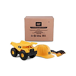 CAT Construction Toys, Dump Truck Set with CAT Hard Hat and Sand Tools, Outdoor Toys for Kids Ages 3+