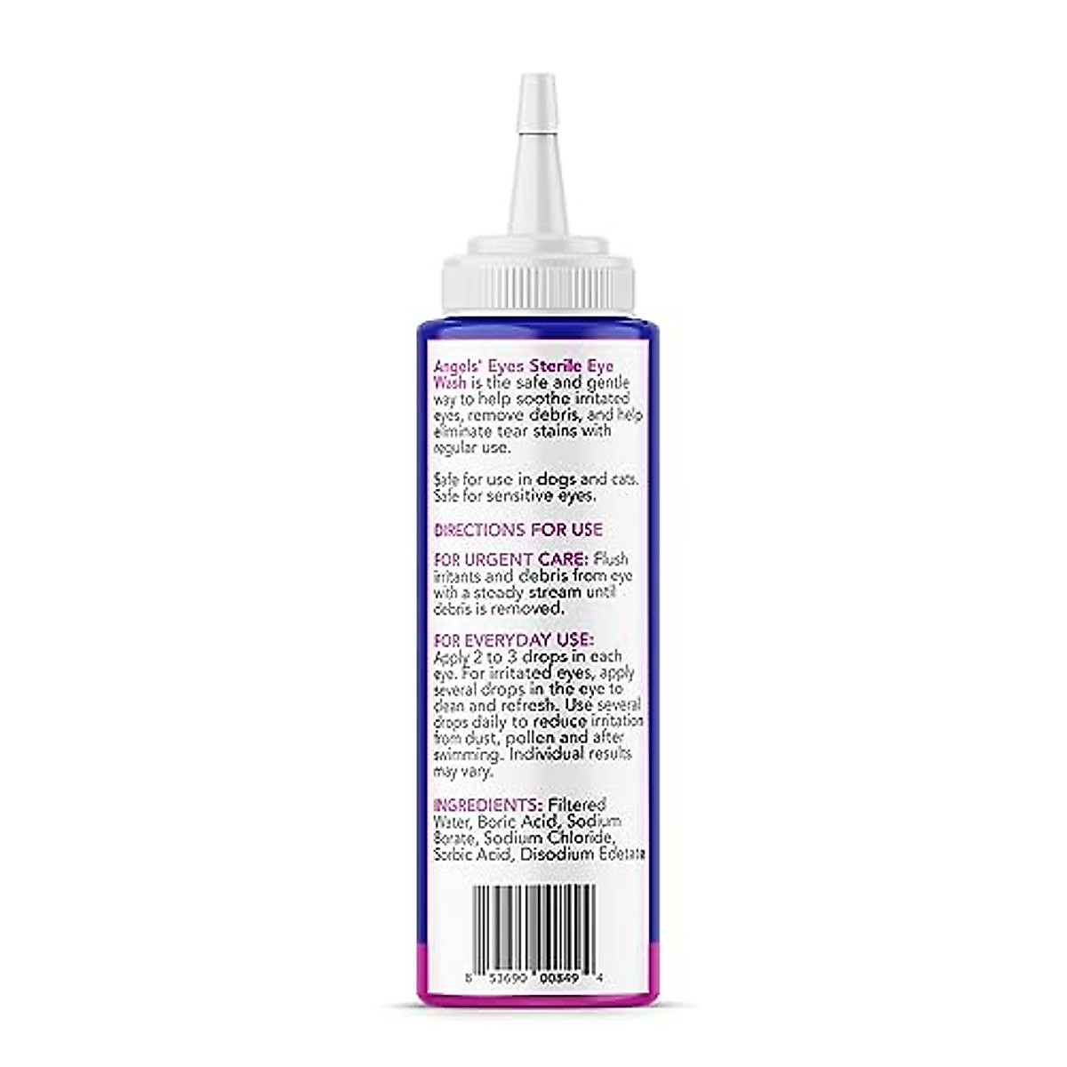 ANGELS' EYES Multi-Purpose Sterile Eye Wash 4 oz Eye Cleaner and Rinse, Tear Stain Reducer for Allergies, Debris, Mucus, Irritation and Weepy Eyes for All Dogs with Boric Acid