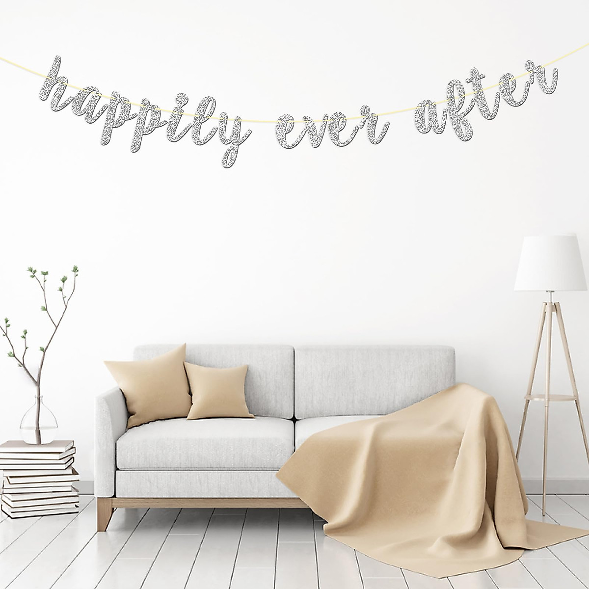 Silver Happily Ever After Banner,Wedding Sign,Engagement, Bridal Shower, Wedding, Bachelorette Party Decoration