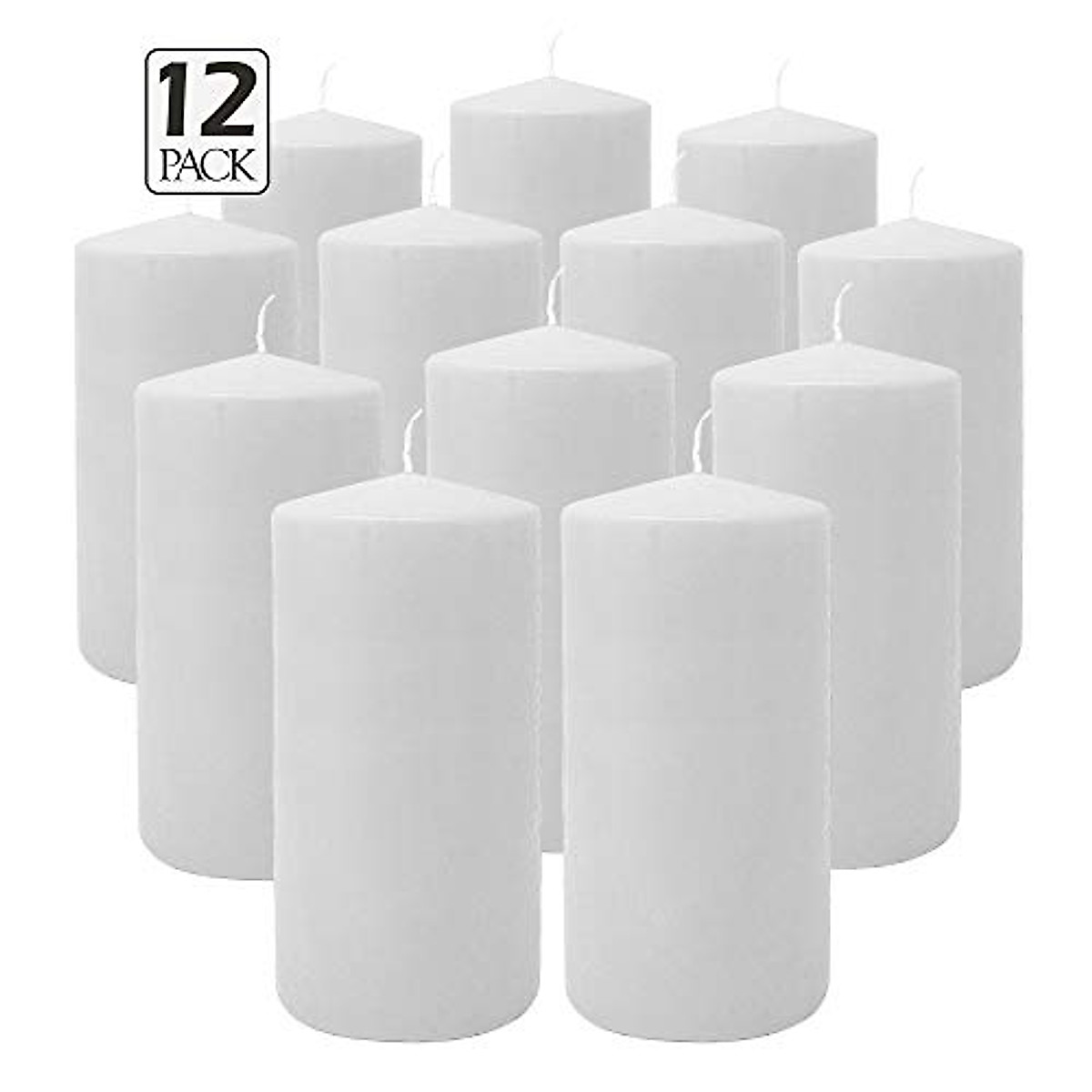 Hyoola White Pillar Candles 3x6 Inch - Unscented Pillar Candles - 12-Pack - European Made