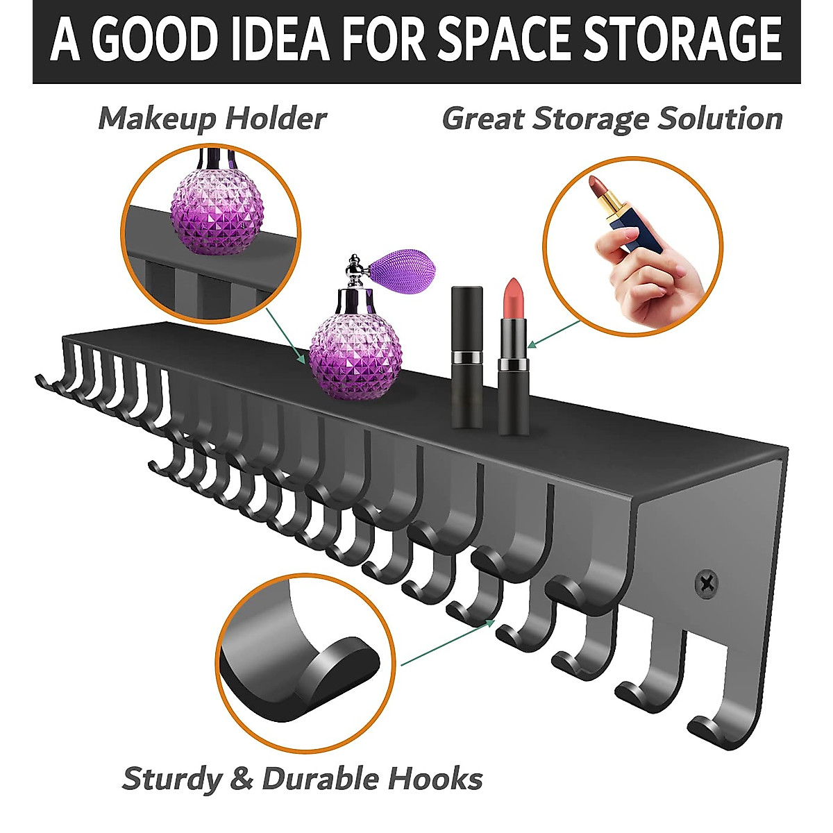 Necklaces and Bracelets Holders Wall Mounted Black Metal Jewelry Display Hanging Shelf with 30 Hooks Necklace Hanger Wall Shelf with Jewelry Hooks Rack Accessories Organizer for Women Girl Kids