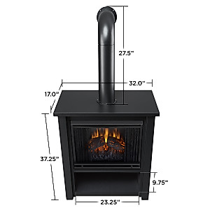 Real Flame Black Hollis Electric Fireplace - Freestanding with Remote Control - 6 Flame Colors & 5 Brightness Levels, Black
