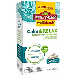 Nature Made Wellblends Calm & Relax, Ashwagandha 125 mg, Magnesium 300 mg, 54 Vegetarian Capsules