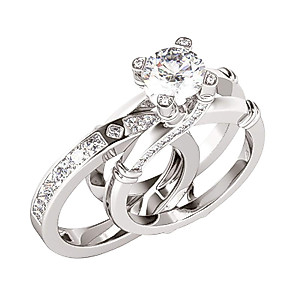 Set and 2 in with Zircon Fashion Versatile 1 Creative Ring Combination Ring Rings (Silver-B, 11)