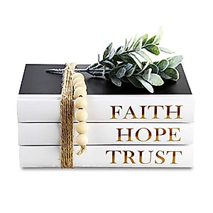 Decorative Hardcover Quote Books,Black and White Decoration Books, Farmhouse Stacked Books ,HOPE | FAITH | TRUST (Set of 3) Stacked Books for Decorating Coffee Tables and Bookshelf