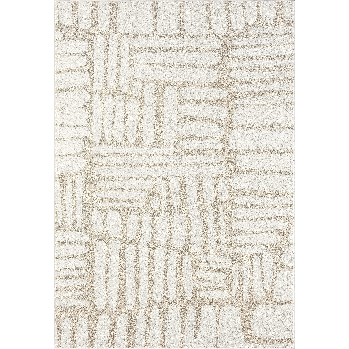 Abani Nuevo Collection Area Rug - Neutral Beige/Cream Abstract Design - 7'9" x 10'2" - Easy to Clean - Durable for Kids & Pets - Non-Shedding - Medium Pile - Soft Feel - Living Room, Bedroom & Office