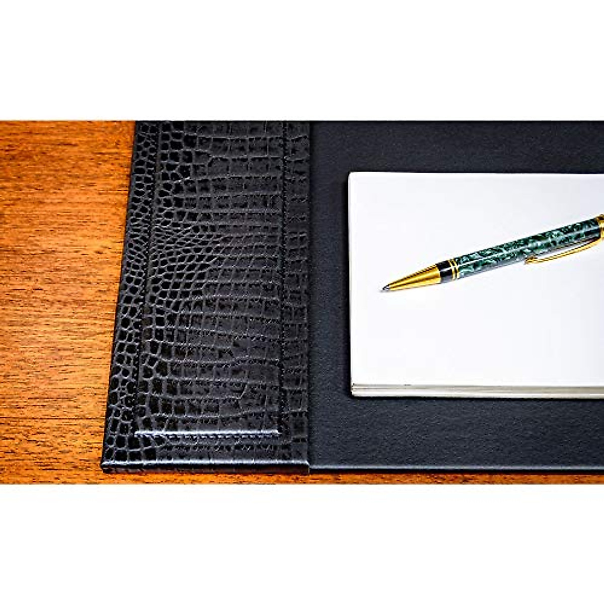 Dacasso Crocodile Embossed Leather Desk Set, 3pcs, Black