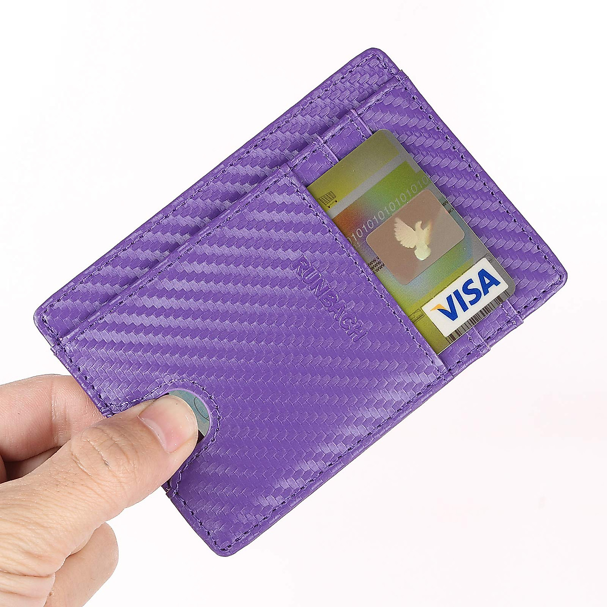 RUNBACH Slim Wallet,Minimalist Thin Front Pocket Leather Wallet RFID Blocking Secure Card Holder for Men Women,Gift-Boxed (Purple)
