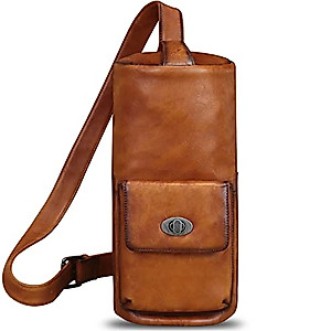 LRTO Genuine Leather Sling Bag for Men Crossbody Sling Backpack Handmade Motorcycle Chest Bag Hiking Daypack Purse (Brown)