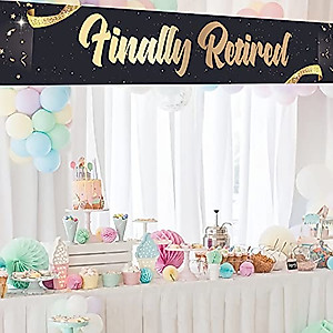 Finally Retired Large Banner, Happy Retirement Yard Sign Lawn Sign, Gold and Black Retirement Party Outdoor Indoor Backdrop 9.8 x 1.6 Feet