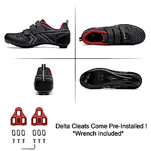 NUOYI PIEIN Cycling Shoes Unisex Compatible with Pelaton Indoor Bicycle Road Bike Shoes for Men and Women with Look Delta Cleats Clip（CYC-B101-Black Red-43）