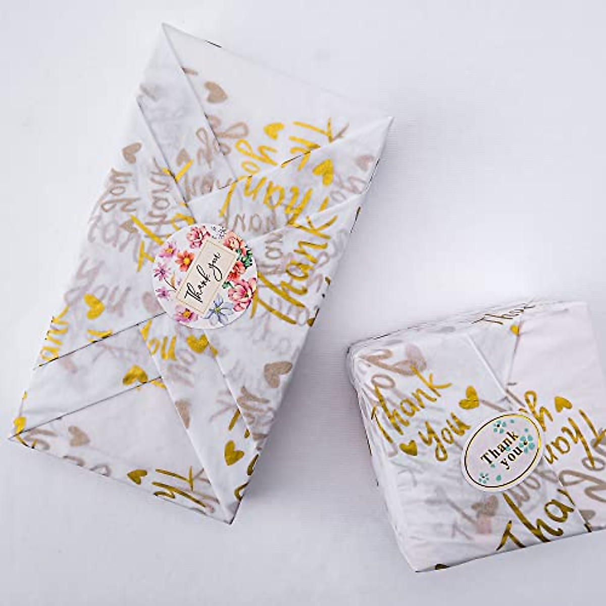 MR FIVE 200 Sheets Gold Thank You Tissue Paper Bulk,20" x 14",Gold Thank You Tissue Paper for Packaging,Small Business,Gold Tissue Paper for Weddings,Graduation,Birthday,Thanksgiving (White)