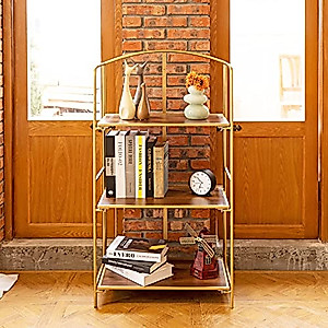 Crofy No Assembly Folding Bookshelf, 3 Tier Gold Bookshelf, Metal Book Shelf /Bookcase for Office Organization and Storage, 12.6 D x 22.44 W x 42.13 H Inches