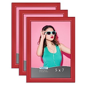 Icona Bay 5x7 Picture Frames (Red, 3 Pack), Colored Solid Wood Scandinavian Style Frames for Photo, Pizzazz Collection