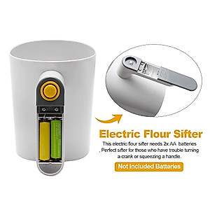 Electric Flour Sifter, Handheld Battery Operated Stainless Steel Mesh Shaker, Cup Shape Powder Shaker Strainer Kitchen Cooking Baking Pastry Tools 4 Cup Capacity(White)