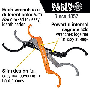 Klein Tools 50900R Conduit Lockout Wrench Set, Tighten and Loosen Locknuts in Tight Spaces, 1/2, 3/4 and 1-Inch, Offset Bends, 3-Piece