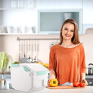 Purpeak 4 Pack Grain Rice Storage Bin Flour Storage Container 20 Lbs with Wheels Measuring Cup Airtight Lid Plastic Cereal Pet Food Storage Boxes for Dry Food Sugar Baking Cat Bird Dog Food (Green)