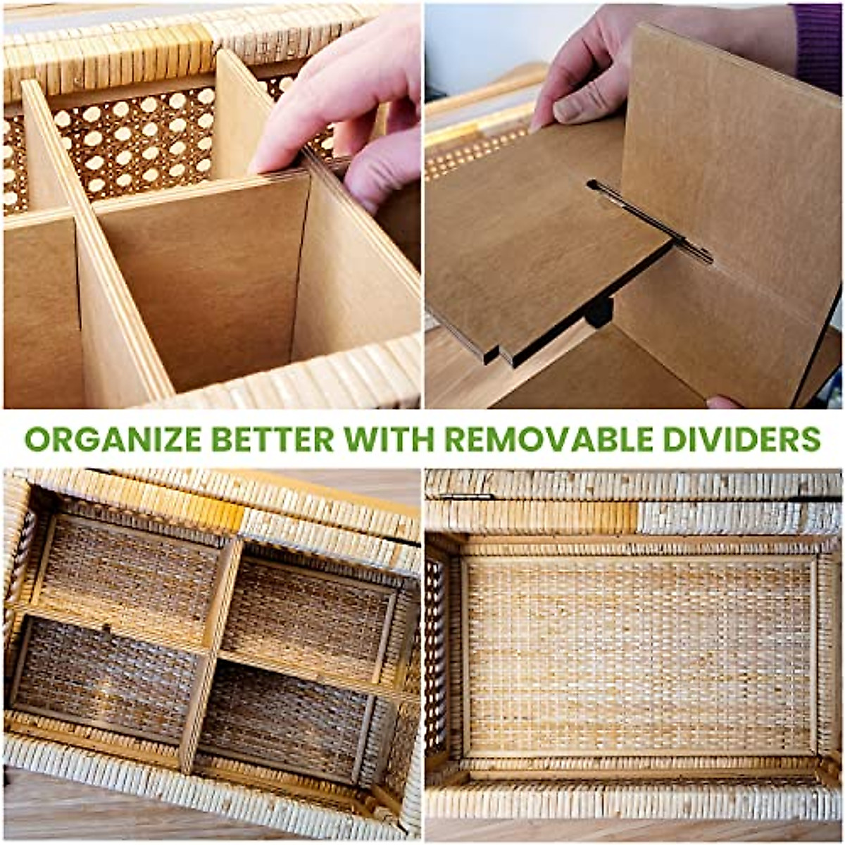 OTOKOHM Rattan Decorative Box With Lid & Removable Divider - Decorative Boxes For Home Decor - Boho Decor Display Box - Decorative Storage Boxes With Lids - Rattan Box With Lid Set of 2
