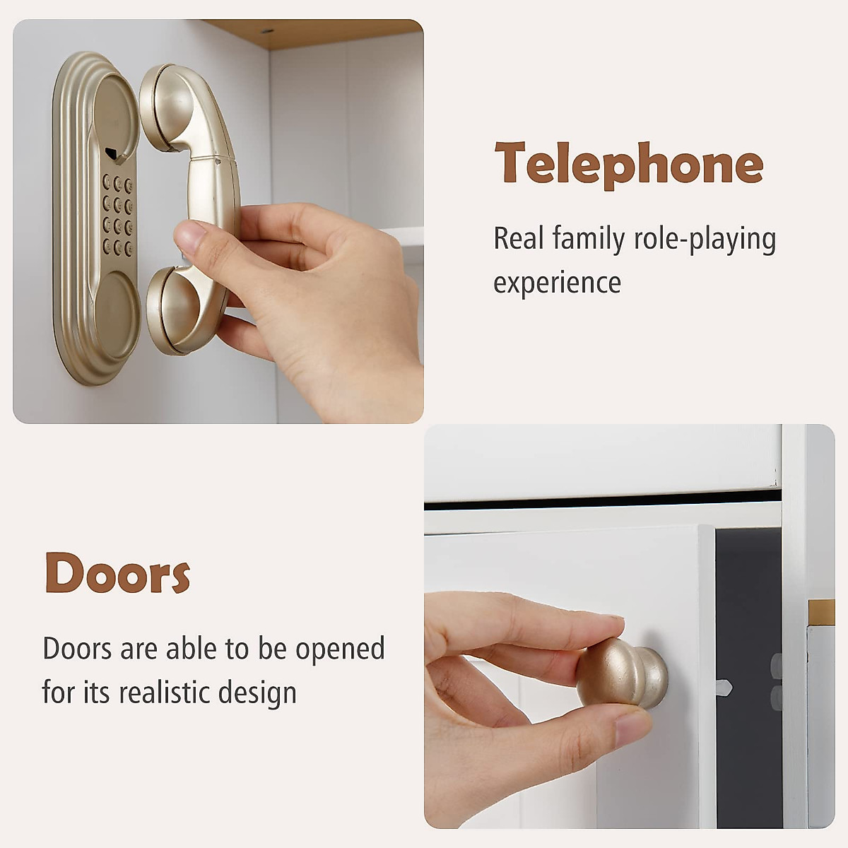 INFANS Kid Kitchen Playset, Toddler Wooden Pretend Cooking Set with Realistic Light & Sound, Stove, Sink, Microwave, Storage Cabinet, Play Kitchen Toy Set for Children Boys Girls