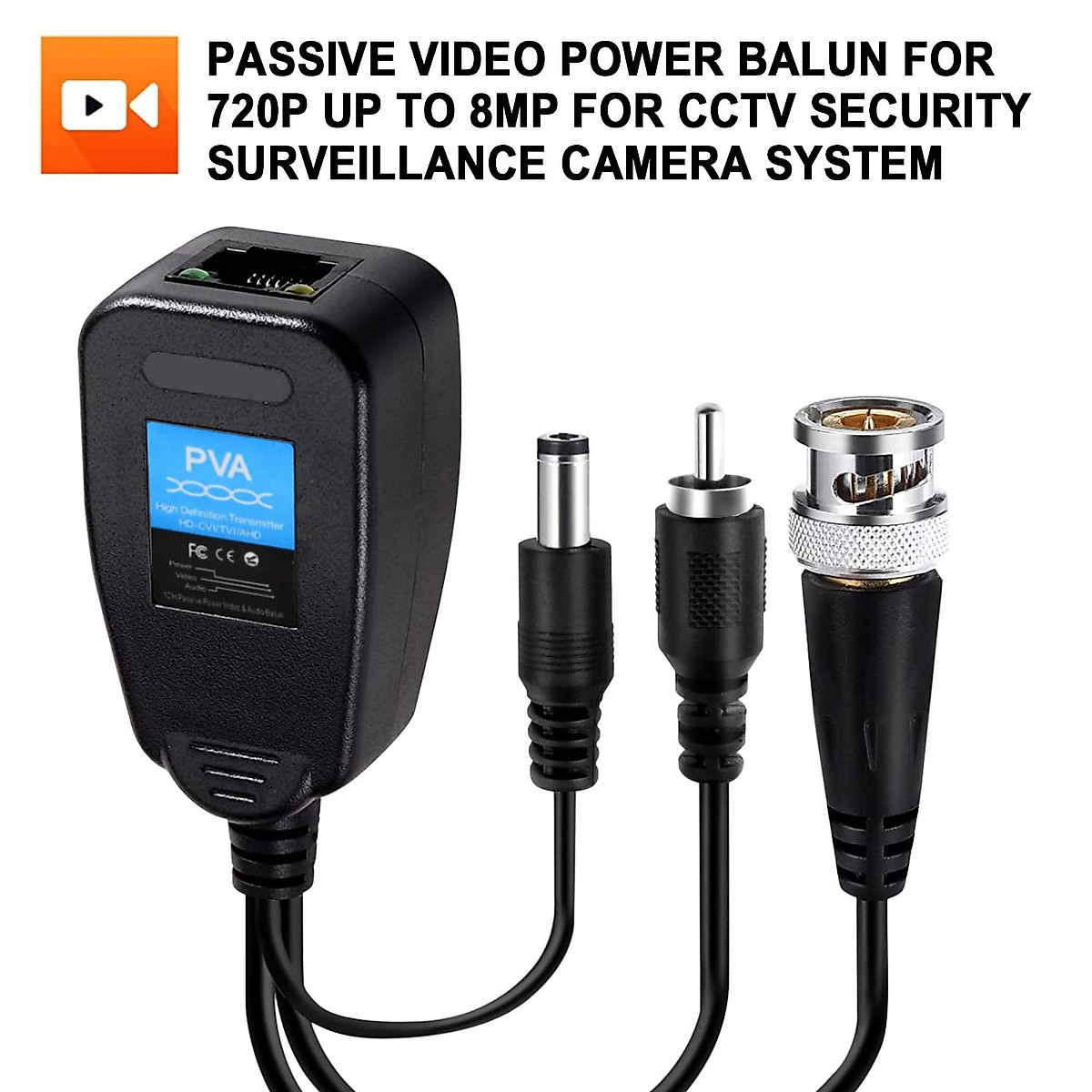 Passive Video Balun 8 Pairs Passive Video Power Balun Audio Connector 960P/1080P/2MP BNC to RJ45 Network Transceiver Cat5e/Cat6 Adapter AHD/TVI/CVI/CVBS for Full HD Security Surveillance Camera System