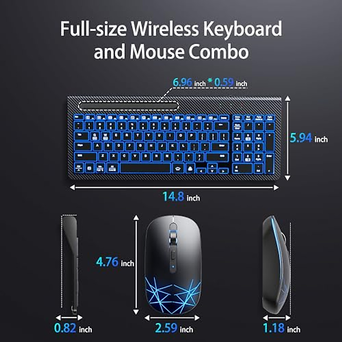 Wireless Keyboard and Mouse, Rechargeable, Adjustable 7 Color Backlight, Ergonomic, Quiet, with Phone Holder, 2.4G Stable Connection Slim Mac Keyboard and Mouse