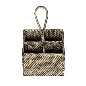 KOUBOO Laguna Rattan Bottle Caddy – Decorative Basket for Organizer Kitchen Utensils, Silverware – Boho Home Decor & Storage Solution for Dining Table, Pantry, Countertop, Black Wash