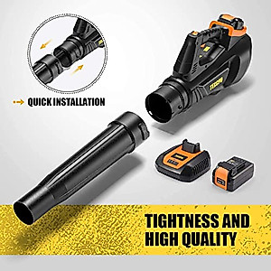 TECCPO 40V Cordless Leaf Blower Brushless, 420 CFM/110 MPH, 2.5Ah Samsung Battery and Charger Included, Fast Installation, 5-Speed Axial Blower, for Lawn Care and Snow Blowing -TDLB4025A