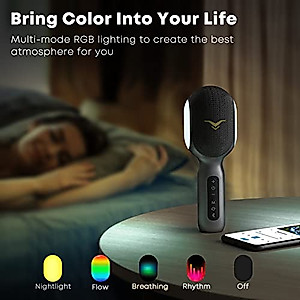 Wireless Bluetooth Karaoke Microphone, 5-in-1 Portable Handheld Mic Speaker with Dynamic RGB Lights, Mini Karaoke Machine for Car Travel Home Party, Music Recording, Duet Singing, Gift for Kids Adults