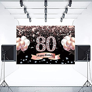 Trgowaul 80th Birthday Decorations for Women Rose Gold Birthday Backdrop Banner 5.9 X 3.6 Fts Happy Birthday Party Suppiles Photography Supplies Background Happy 80th Birthday Decoration
