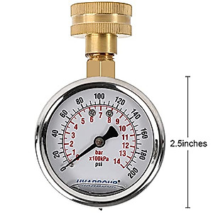 Water Pressure Gauge Kit Including Adaptors, UHARBOUR 2.5"Glycerin Filled Water Pressure Test Gauge with Brass Hose Fitting and Extra 6 Adapters for Multiple Use,0-200psi/14bar