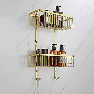 BKDFD Bathroom Double Shelf Storage Rack Stainless Steel Brushed Gold Bathroom Shower Gel Shampoo Rack