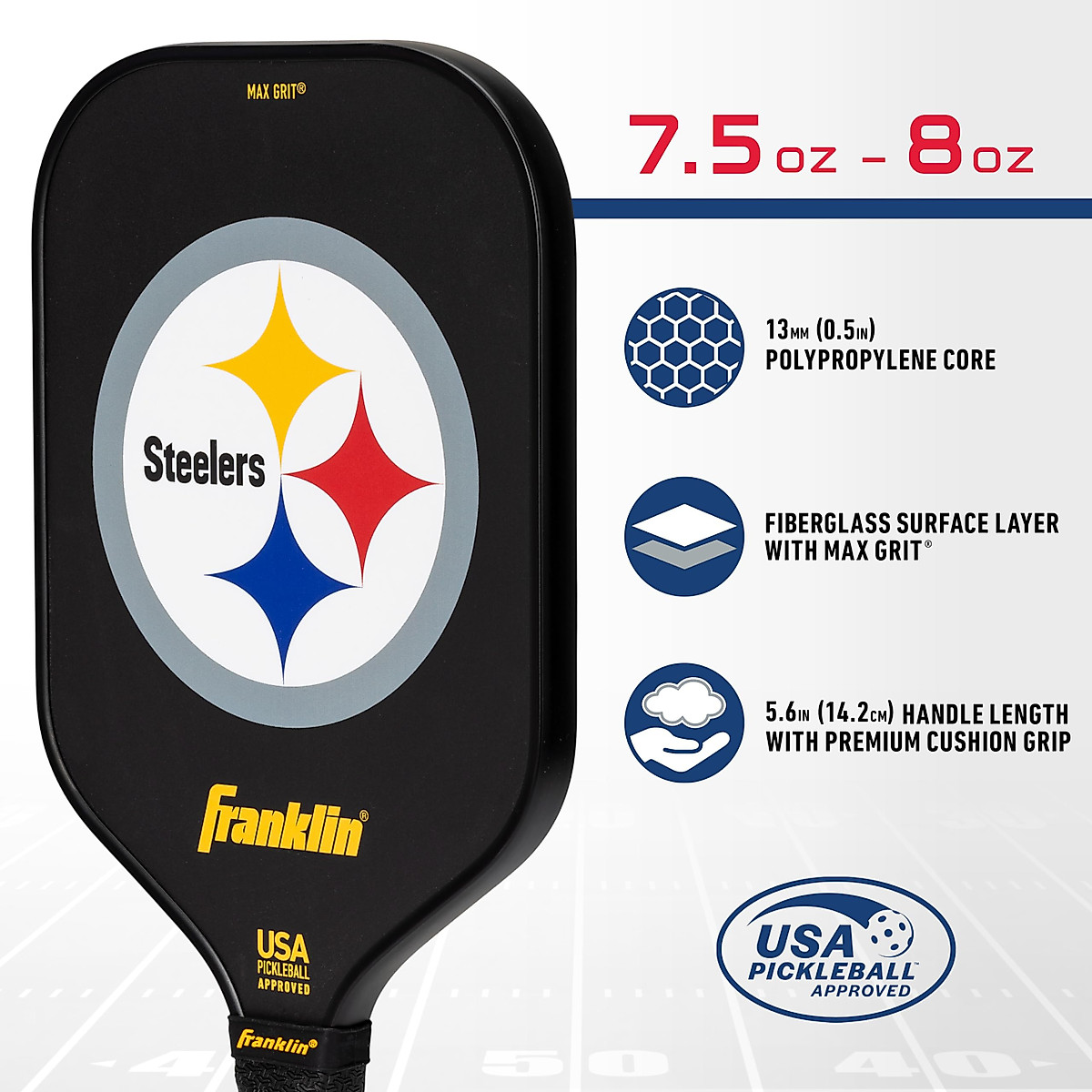 Franklin Sports NFL Pittsburgh Steelers Pickleball Paddle - Pickleball X - Polypropylene Core, Team Logo - NFL Official Licensed Product