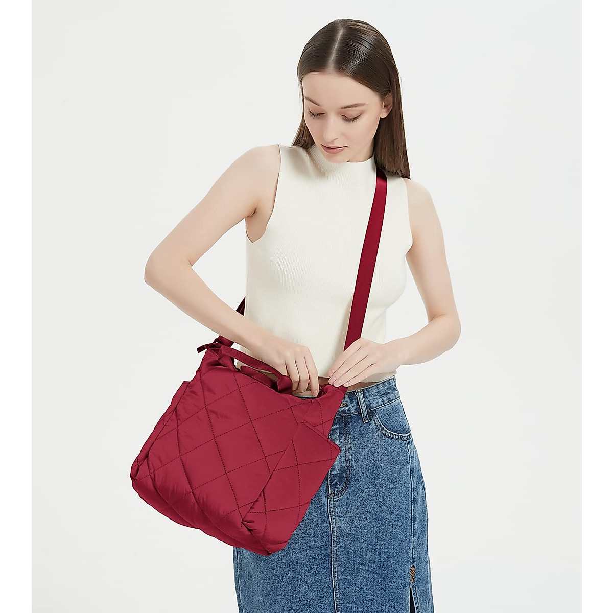 Quilted Tote Bag for Women Lightweight Puffer Shoulder Bag Hobo Crossbody Bag Casual Nylon Padding Handbags