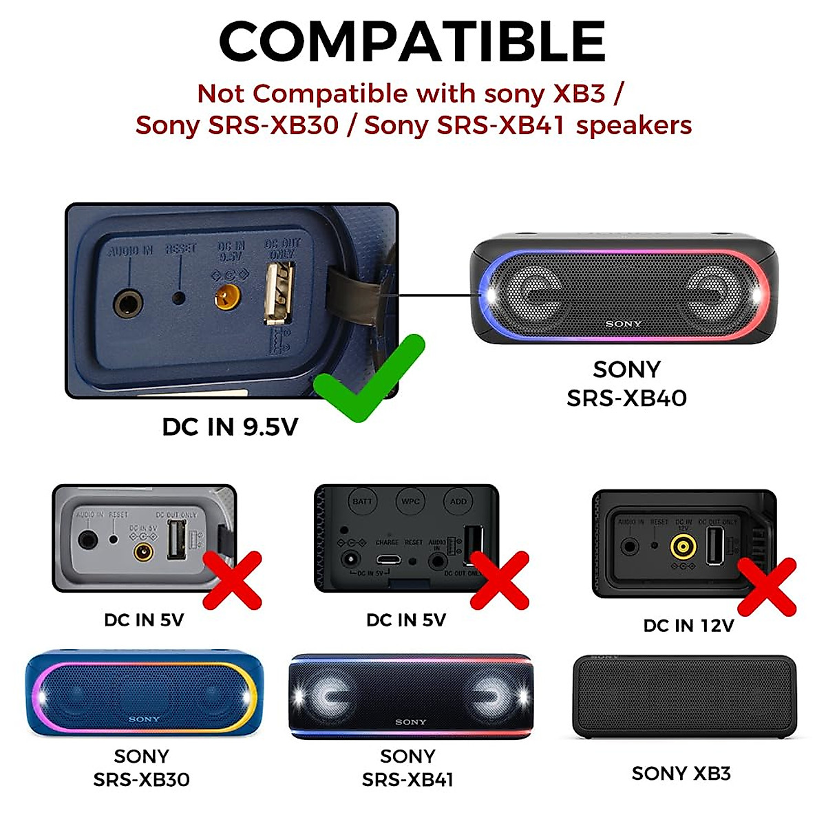 KFD 9.5V AC Adapter Charger for Sony SRS-XB40 BLK BLUE RED Portable Speaker, Sony CMT-V10IPN AC-NSA18-95 AC-FX110 DCC-FX110 DVP-FX921 DVP-FX930 DVP-FX935 DVP-FX950 DVD Player Power Supply Cord Charger